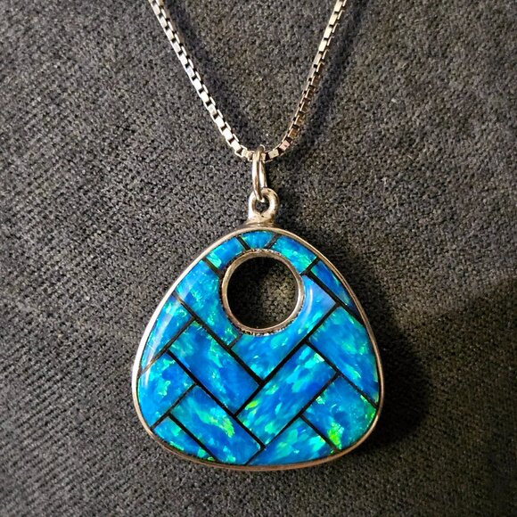 Jewelry | Vintage Native American Signed Blue Opal Inlay Sterling ...